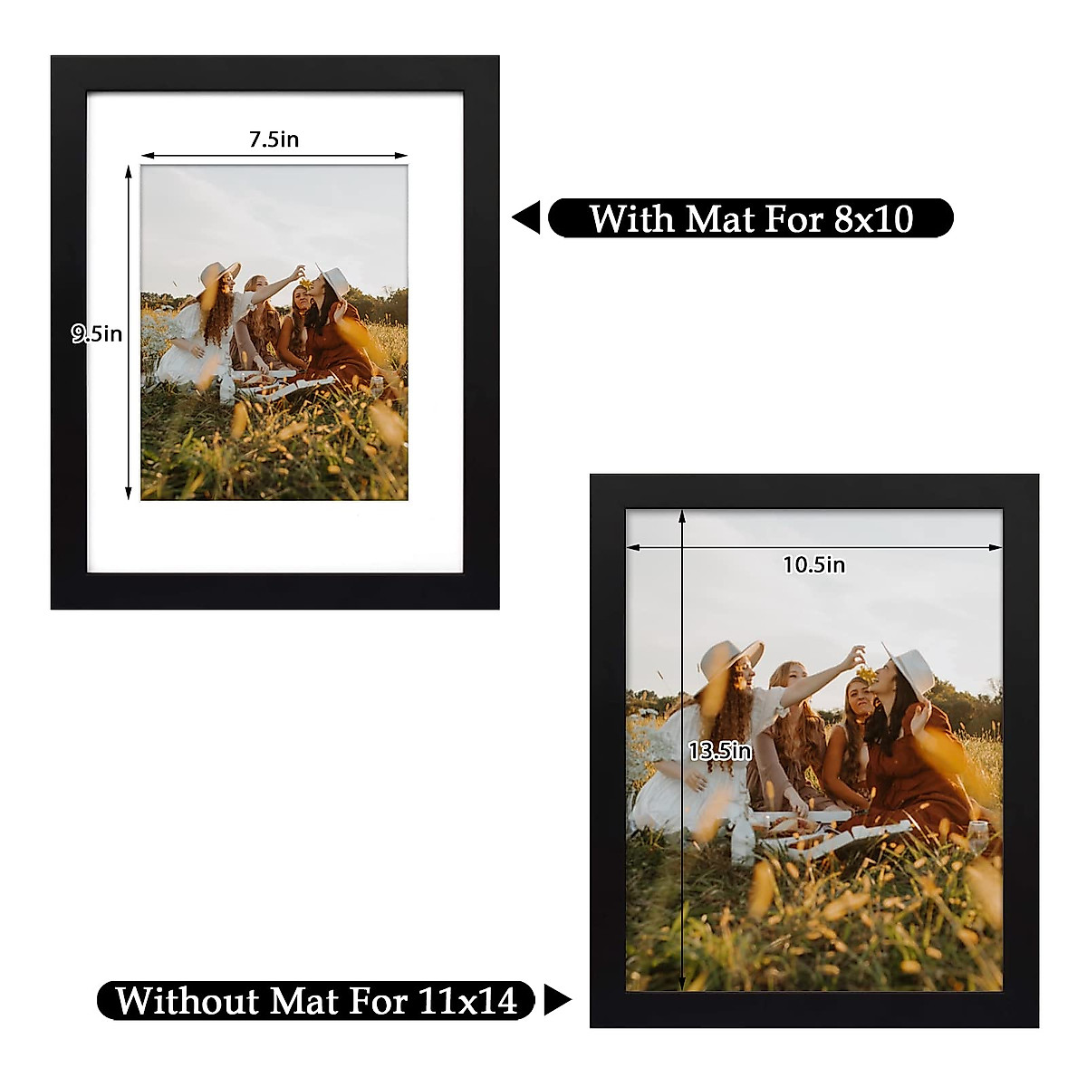 Frametory, 11x14 Picture Frame, Solid Wood, Black Molding, Set of 1, Display 8x10 with Mat or 11x14 Without Mat - Tempered Glass Front, Wall Gallery Frame (Black, 1 Pack)