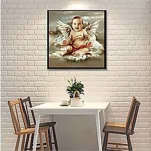 MaiYiYi Angel Baby Diamond Painting Set 5D Full Round Diamond Painting Angel Wings Diamond Painting Cross Stitch Kit Cute Baby Diamond Painting by Numbers for Adult Kids Wall Art Decor (30X30 CM)