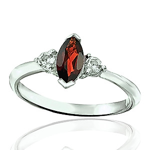 RB Gems Sterling Silver 925 Ring Genuine Gemstone Marquise 8X4 mm, 0.91 Cts, RHODIUM-PLATED Finish (12, garnet)