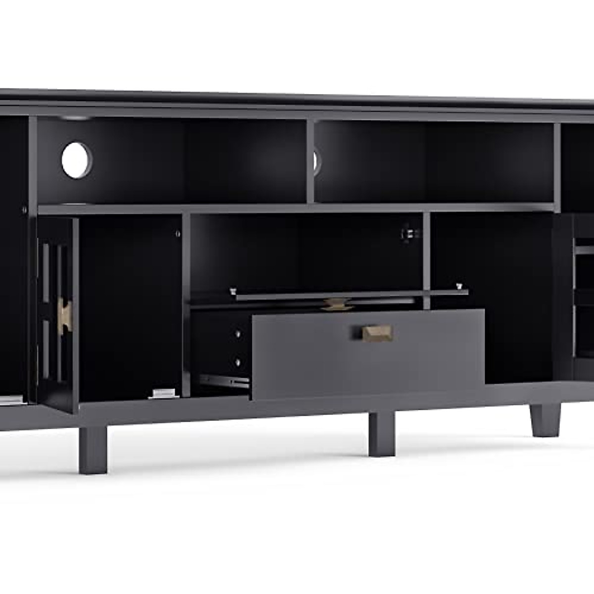 SIMPLIHOME Artisan SOLID WOOD 72 Inch Wide Transitional TV Media Stand in Black for TVs up to 80 Inches, For the Living Room and Entertainment Center