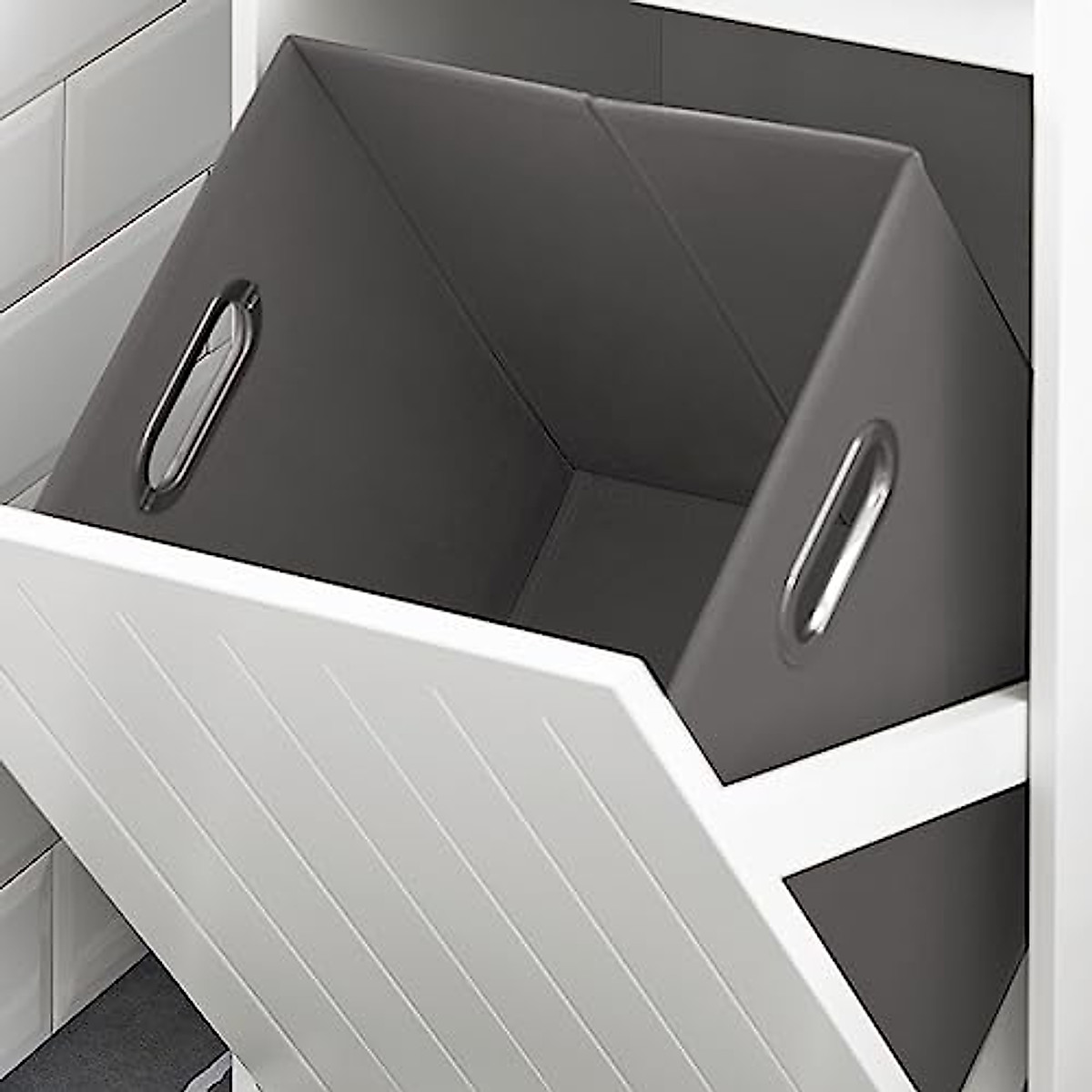 SoBuy Laundry Hamper Cabinet with Basket and 1 Drawer, Tilt-Out Laundry Hamper, Bathroom Storage Cabinet Unit with Drawer, White BZR110-W