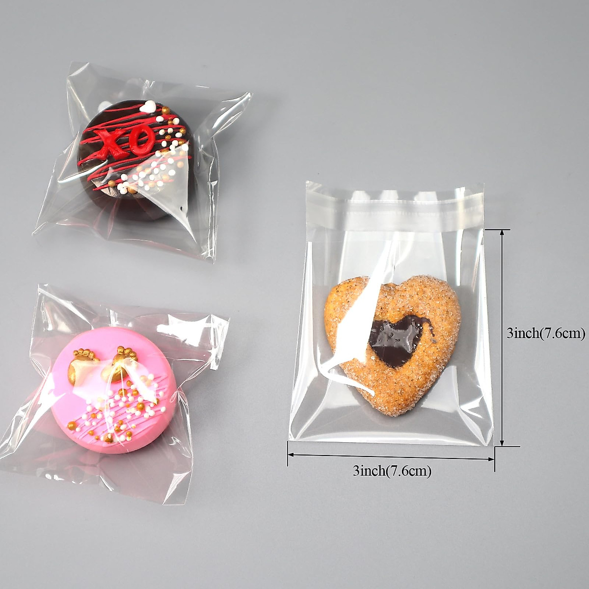 TEMLQPACK100Pcs 3 x3Inch Self Sealing Cellophane Bags Single Chocolate Covered Ore Bags Macaron Bags Brownie Bags Cookies Bags Treat Bags Candy Gift Bags for Wedding Shower Birthday Party Favors