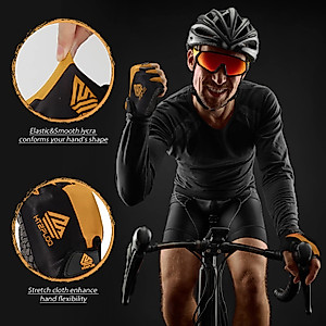 HTZPLOO Bike Gloves Cycling Gloves Biking Gloves Half Finger Bicycle Gloves for Men Women with Anti-Slip Shock-Absorbing Pad,Light Weight Mountain Bike Gloves (Black&glod, Large)