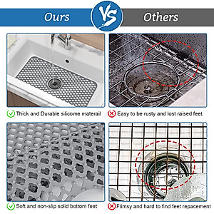 Silicone Sink Mats, Center Drain Kitchen Sink Protectors Grid Accessory, Flexible and Heat Resistant Non-slip Porcelain Sink Saver for Bottom Ceramic RV Large Sink (24.5" x 12.8")-grey