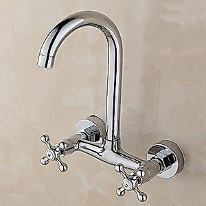 Kitchen Sink Faucet for Bar Farmhouse Commercial, Wall Mounted Kitchen Faucet, Rotate Vegetable Basin Faucet, Hot Cold Water Mixer, Mop Pool Tap Double Holes Sink Faucet