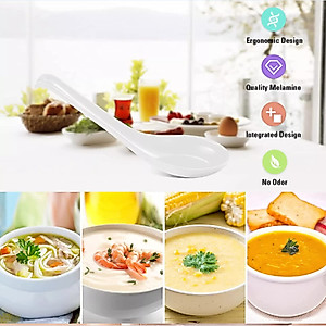 Comicfs Asian Soup Spoons 8 pieces, 8HSP-W, Large Japanese Soup Spoons, Soba Rice Pho Ramen Noodle Soup Spoons, Chinese Won Ton Soup Spoon, Hook Style (8 Spoons, White)