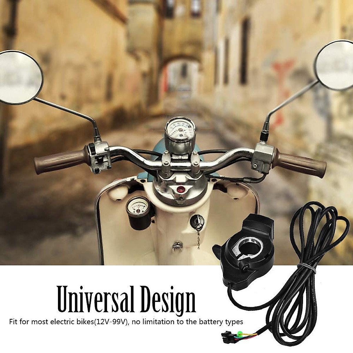 Nikou Ebike Throttle, 12V - 99V Thumb Throttle Speed Control Assembly Throttle Display Thumb with LCD Battery Voltage Display Accessory for Electric Scooter Electric Bike