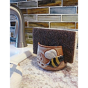 American Made Pottery Kitchen Sponge Holder, Busy Bee Motif