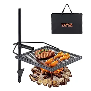 VEVOR Swivel Campfire Grill, Fire Pit Grill Grate over Fire Pits, Heavy Duty Steel Grill Grates, 360° Adjustable Open Fire Outdoor Cooking Equipment, Portable Camp Fire Racks for Camping Outdoor BBQ