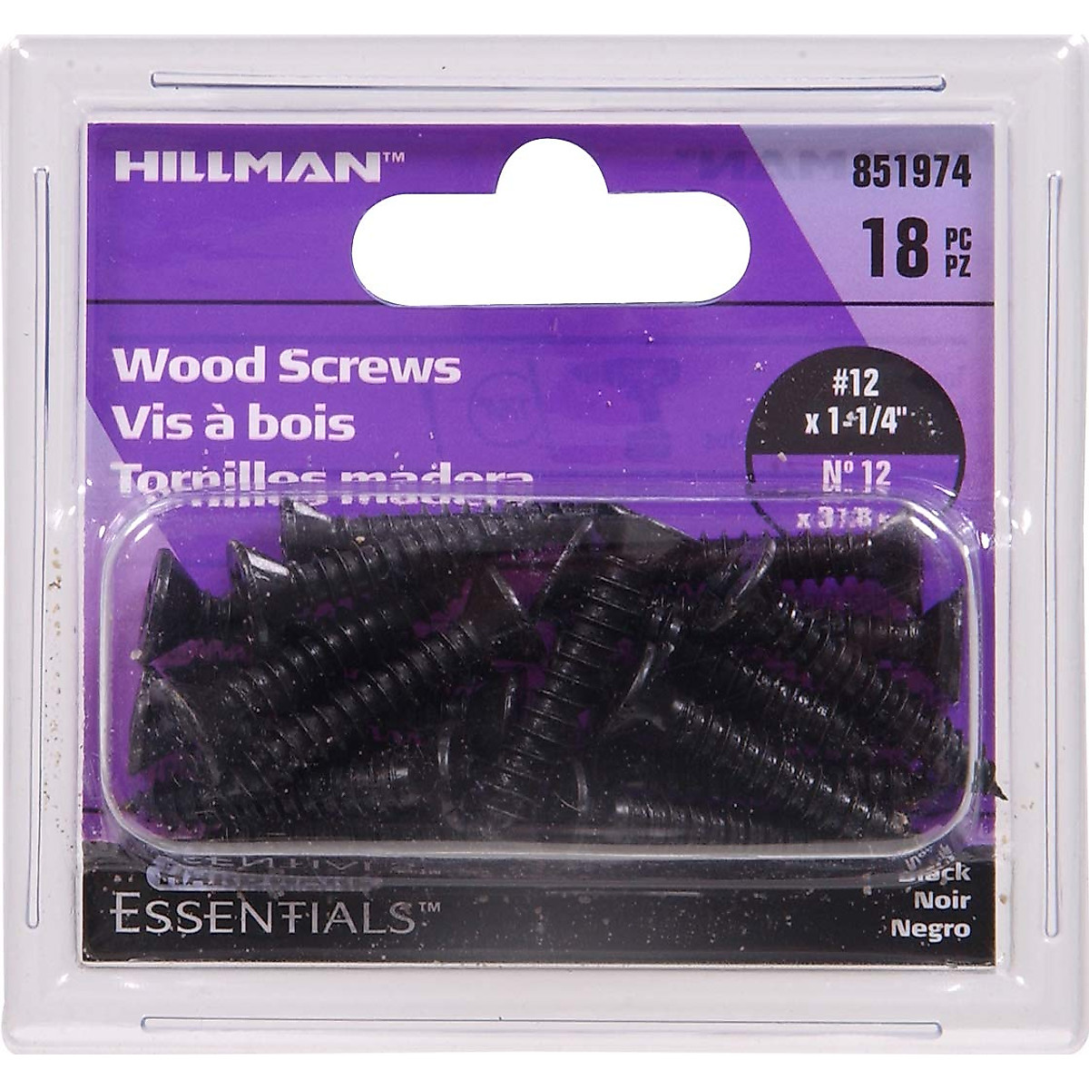 The Hillman Group 851974 12 x 1-1/4-Inch Wood Screw Flat Head Phillips, Black Finish