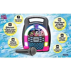 LOL Surprise! Remix OMG Bluetooth Karaoke Machine MP3 Player Portable with LED Disco Light Show, Store Hours of Music with Built in Memory, Record, Real Working Microphone, USB Port