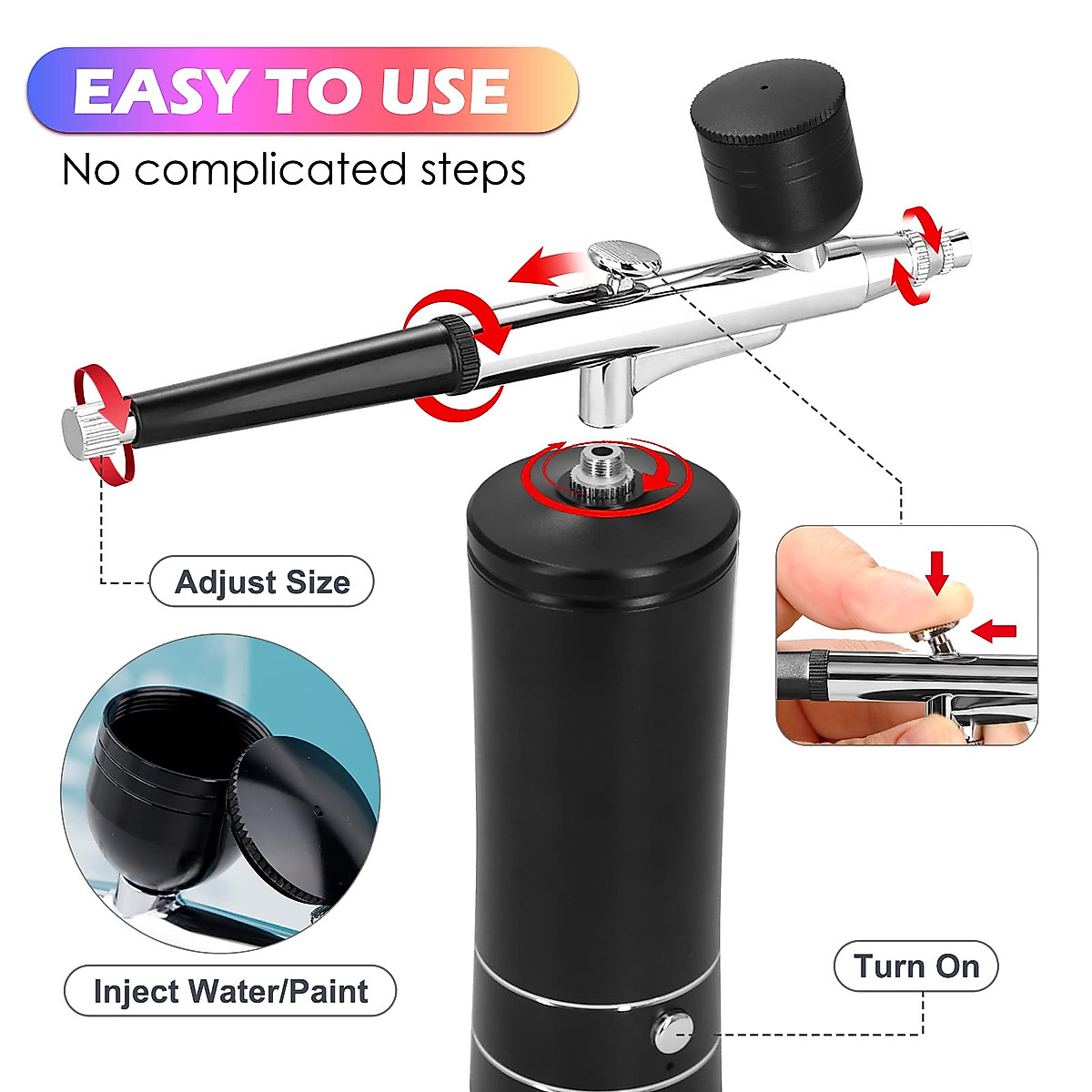 Airbrush Kit with Compressor, Air Brush Gun Rechargeable Portable High Pressure Air Brushes with 0.3mm Nozzle and Cleaning Brush Set for Painting, Tattoos, Nail, Makeup, Art, Cake Decorating (Black)