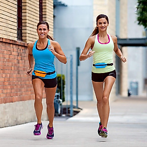 SPIbelt Large Pocket Running Belt for Women Men, Phone Holder for Running, Running Fanny Pack, Holder for Phone, Running Waist Pack, Expandable, Adjustable. Black with Turquoise Zipper