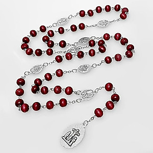 lulucross Seven Sorrows of Mary Rosary Chaplet Rose Scented 7 * 8mm Wooden Beads Catholic Jewelry Necklace for Pray (Red)