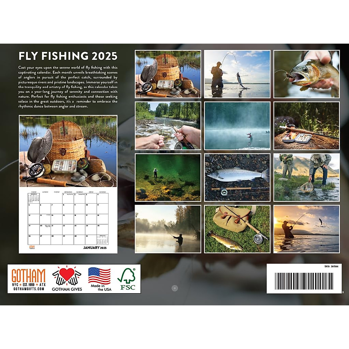 Fly Fishing Calendar 2025 Fish Monthly Wall Calender 12 Month | American Made In The USA