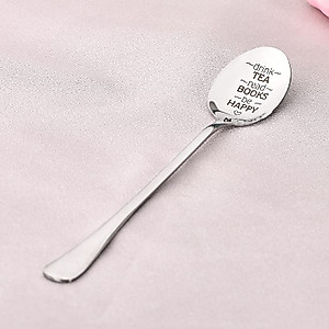 Tea Book Lovers Gifts Spoon for Women Men Drink Tea Read Books Be Happy Spoons for Tea Lover Book Reader Friendship Gifts for Girls Boys Graduation Birthday Gift for Family Student Friend Teaspoon