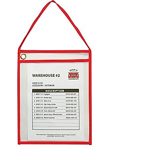 C-Line Shop Ticket Holders with Hanging Straps, Stitched, Red, Both Sides Clear, 9" X 12", Box of 15 (41924)