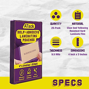 ATack Self-Sealing Laminating Pouches Business Card Size, 9.5 Mil and Hard Self Laminating Business Cards Pouch (Pack of 25)