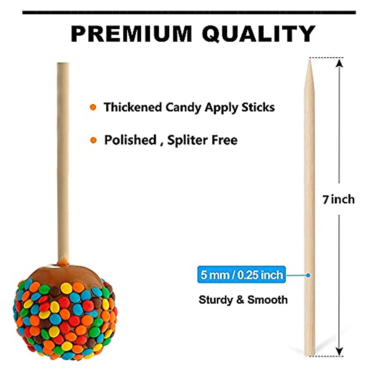 Gere Thick Candy Apple Sticks,120 Pack, 7 Inch 5mm,Caramel Apple Sticks, Bamboo Skewers for Corn Dog, Corn Cob, Kabob, Lollipop, Grill, Semi Point Food Caramel 120 pcs