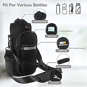 KOSIBATE Water Bottle Carrier Bag - Neoprene Water Bottle Sling Bag with Shoulder Strap, Handle Strap - Ideal Sports Water Bottle Accessory for Hiking Travelling Camping
