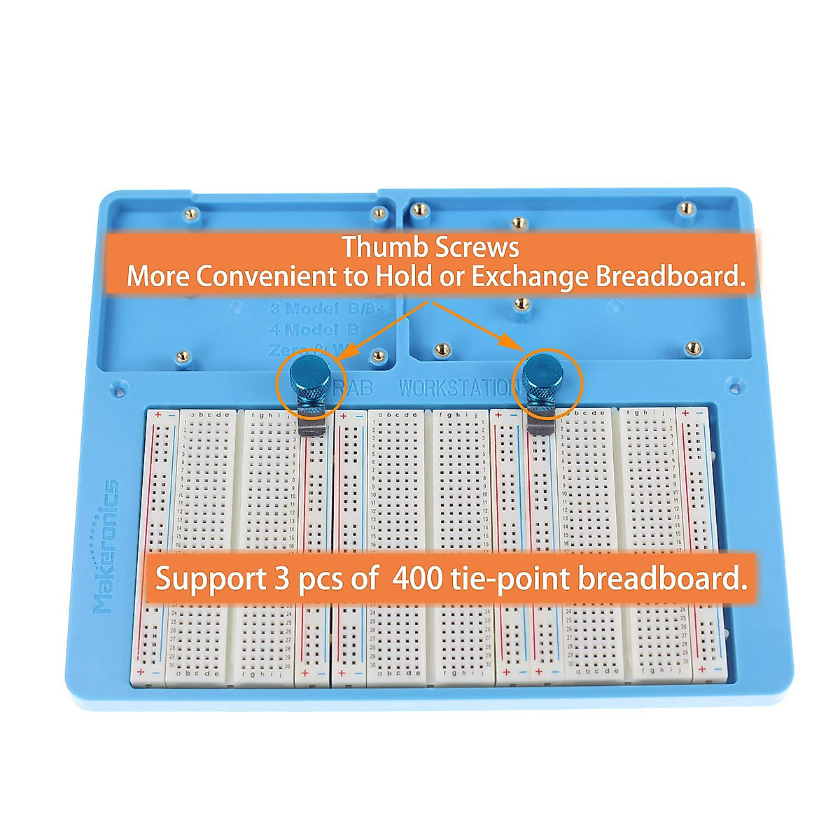 Makeronics 7 in 1 Blue Breadboard Holder Raspberry Pi 4 Holder + 1200 Breadboard+Electronics Fun Kit|Power Supply Module| Precision Potentiometer and More for Prototyping Circuit/Arduino/Raspberry Pi