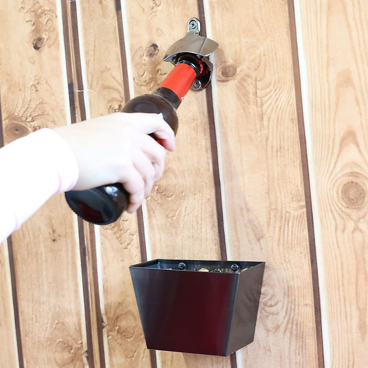 HAIICEN GunMetal Black Stainless Steel Beer Bottle Cap Catcher Collector Wall Mounted with Drainage Openings for Patio Man Cave (Pack of 2) Outdoor