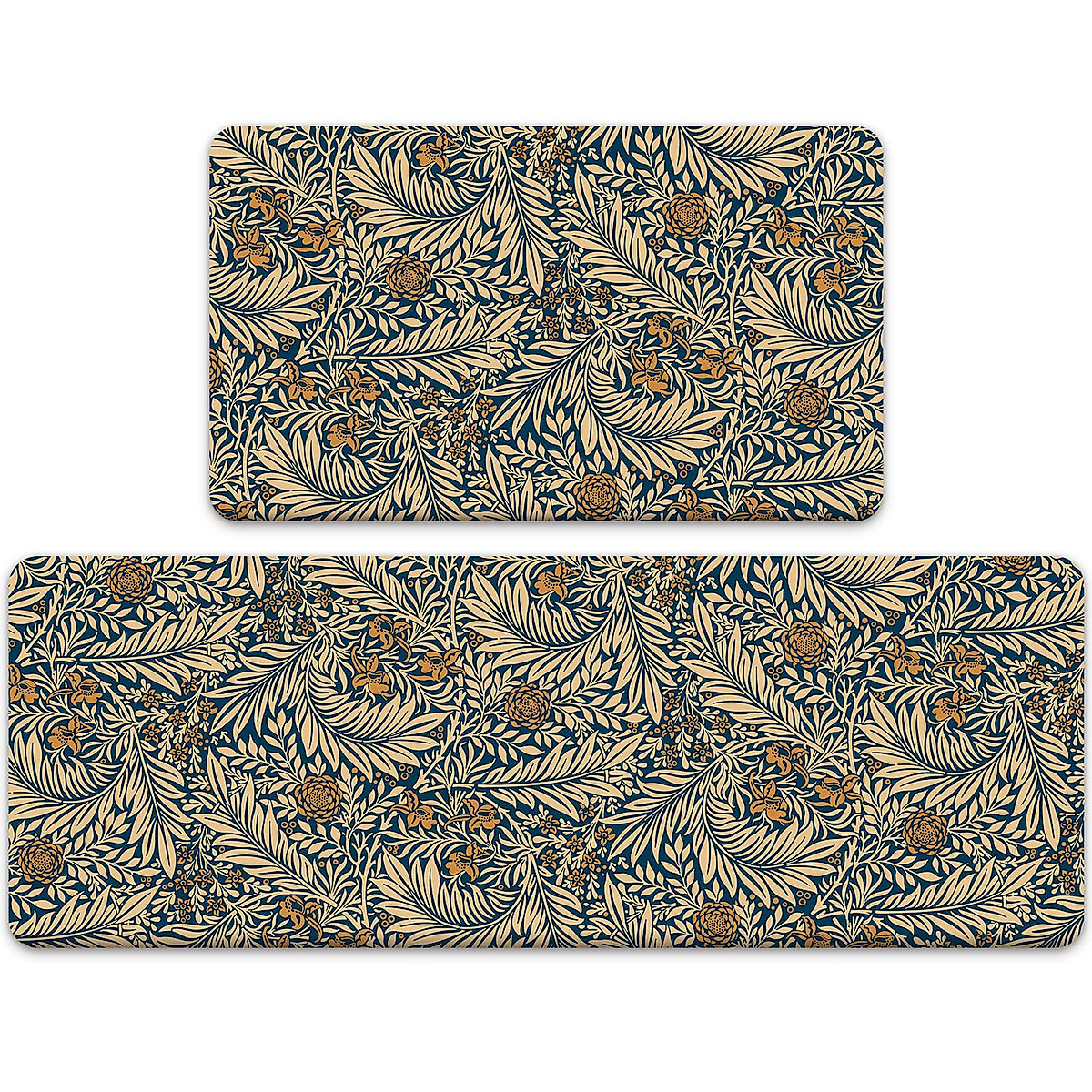 Anti Fatigue Kitchen Mat Set of 2 Pieces,Farmhouse Blue Kitchen Rugs and Mats,Waterproof Non Slip Memory Foam Cushioned Comfort Kitchen Floor Mat,Padded Kitchen Mats for Standing(17’’x30’’+17’’x47’’)