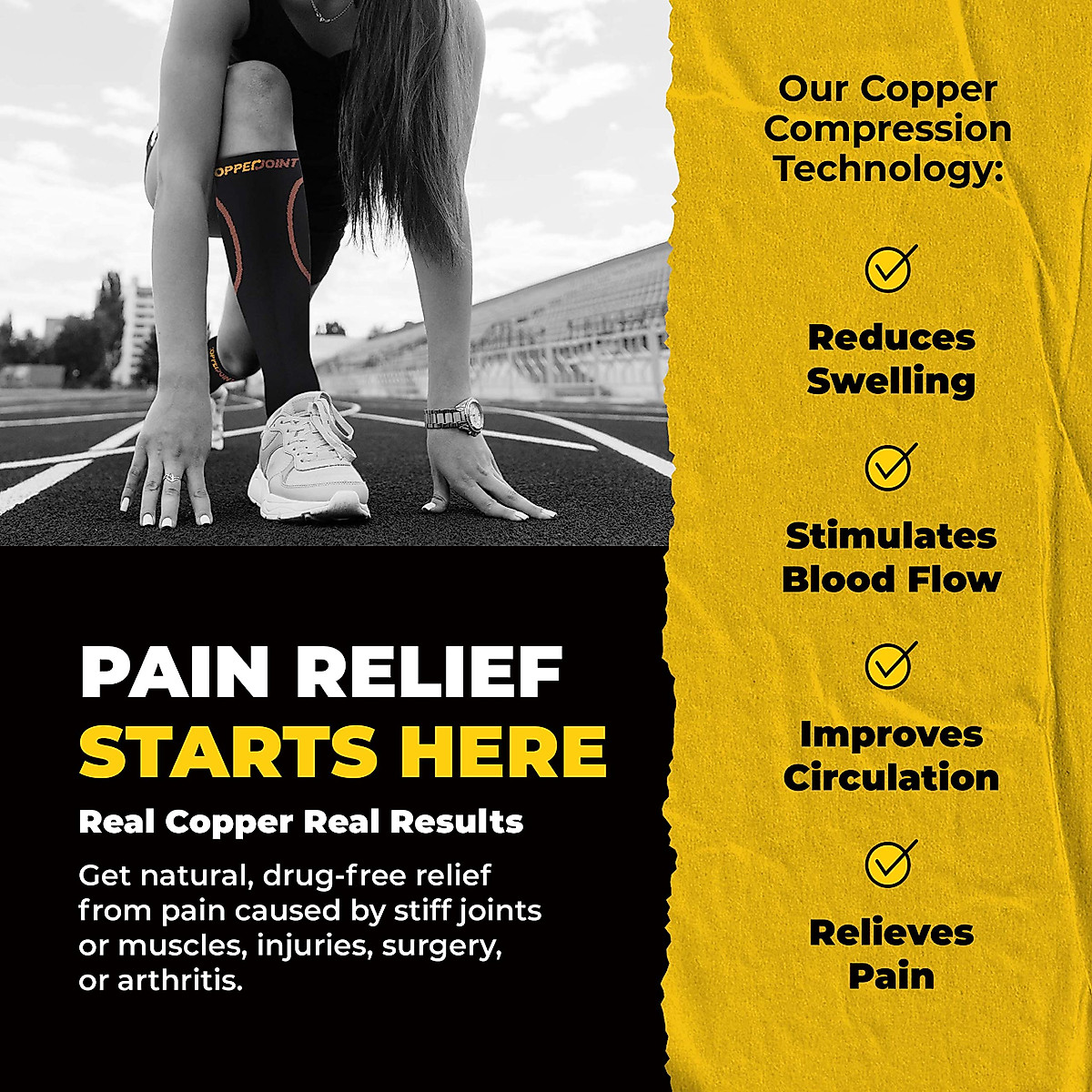 CopperJoint Copper Compression Socks Men & Women - Easy On, Easy Off Compression Copper Socks – Comfortable & Supportive Running Sock - Breathable Knee High Circulation Socks (Small - Medium)