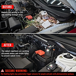 Loraffe Under Hood Animal Repeller Battery Operated Rodent Repellent Ultrasonic Rat Deterrent Keep Mice Out Of Cars With Ultrasound Strobe Light Rodent Defense Wireless Pest Control Device for Vehicle