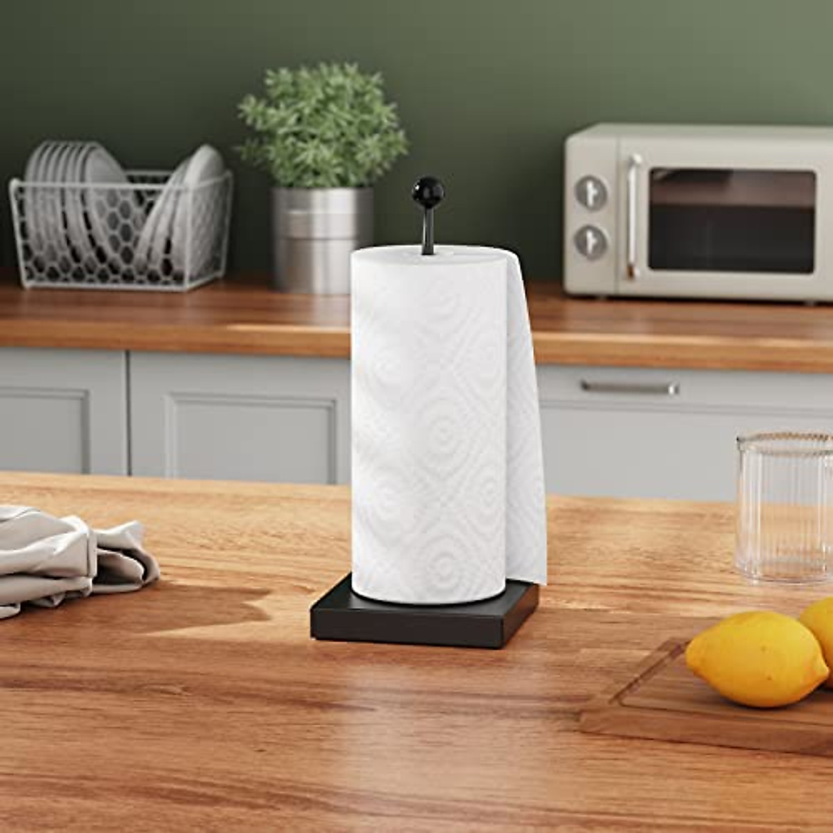 Paper Towel Holder Countertop Stand - GSlife Weighted Standing Paper Towel Roll Holders for Kitchen, Durable Metal - Elegant Black