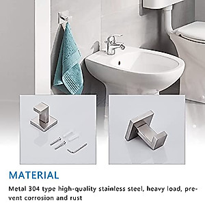 4-Piece Bathroom Hardware Set, Stainless Steel Wall Mounted Square Bathroom Accessories Kit, Include 16 Inch Hand Towel Bar, Toilet Paper Holder, Hand Towel Rack, Towel Hook(Brushed Nickel)