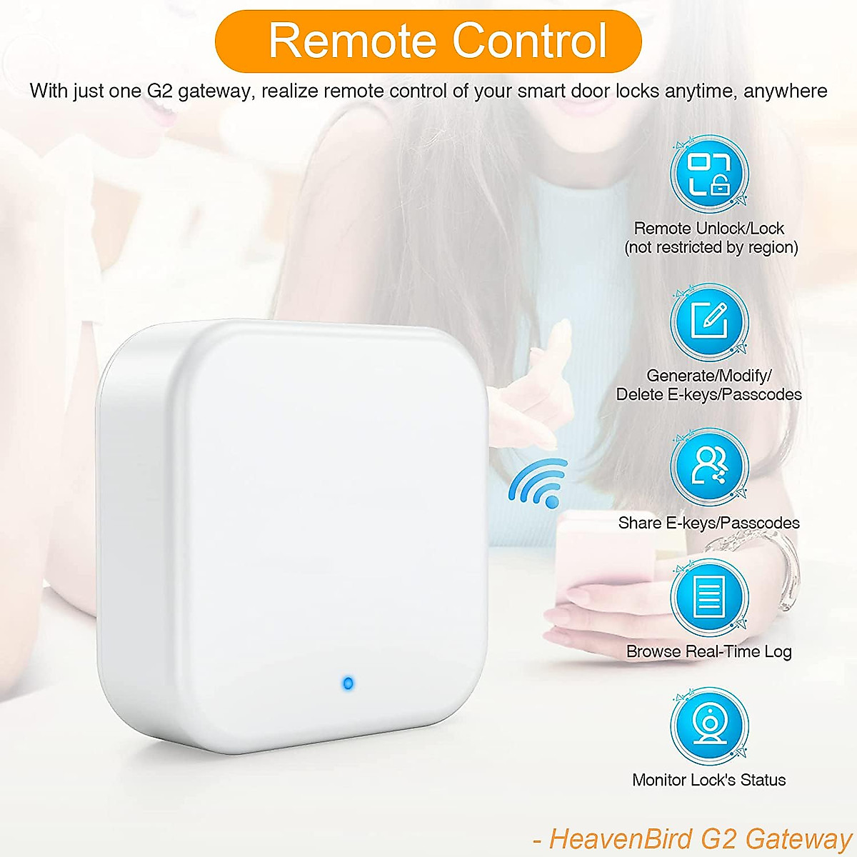 G2 Wi-Fi Gateway Bluetooth Gateway for TTLock, Gateway for Smart Door Lock, Wi-Fi Bridge, G2 Hub, Remote Control Smart Fingerprint Lock, Work with Alexa Voice Control