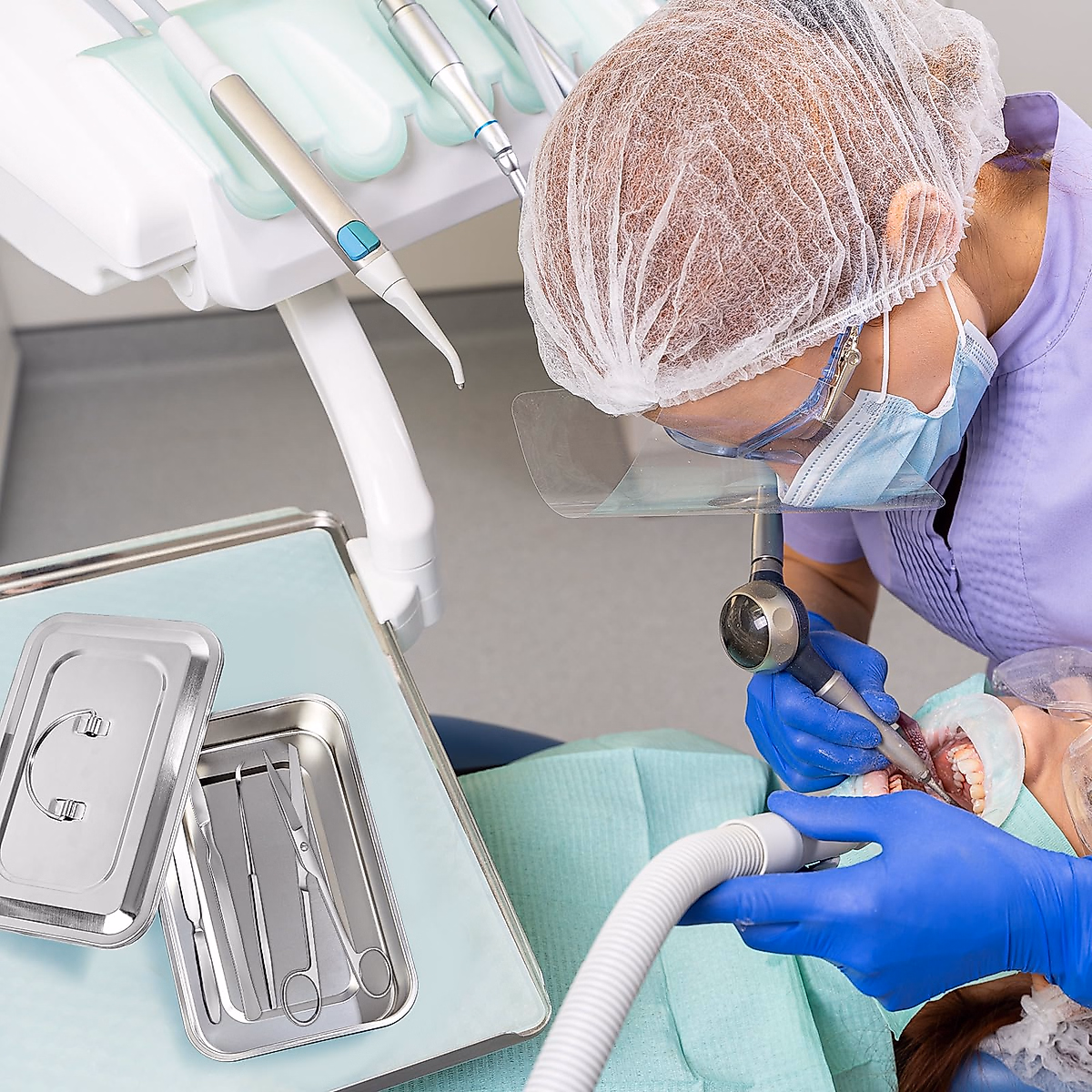 Fabbay 2 Medical Surgical Trays 201 Stainless Steel Dental Instruments Tray Organizer Holder Sterilized Metal Box with Lid and Handle Grip for Medical Surgical Dental Instruments (9 Inch)