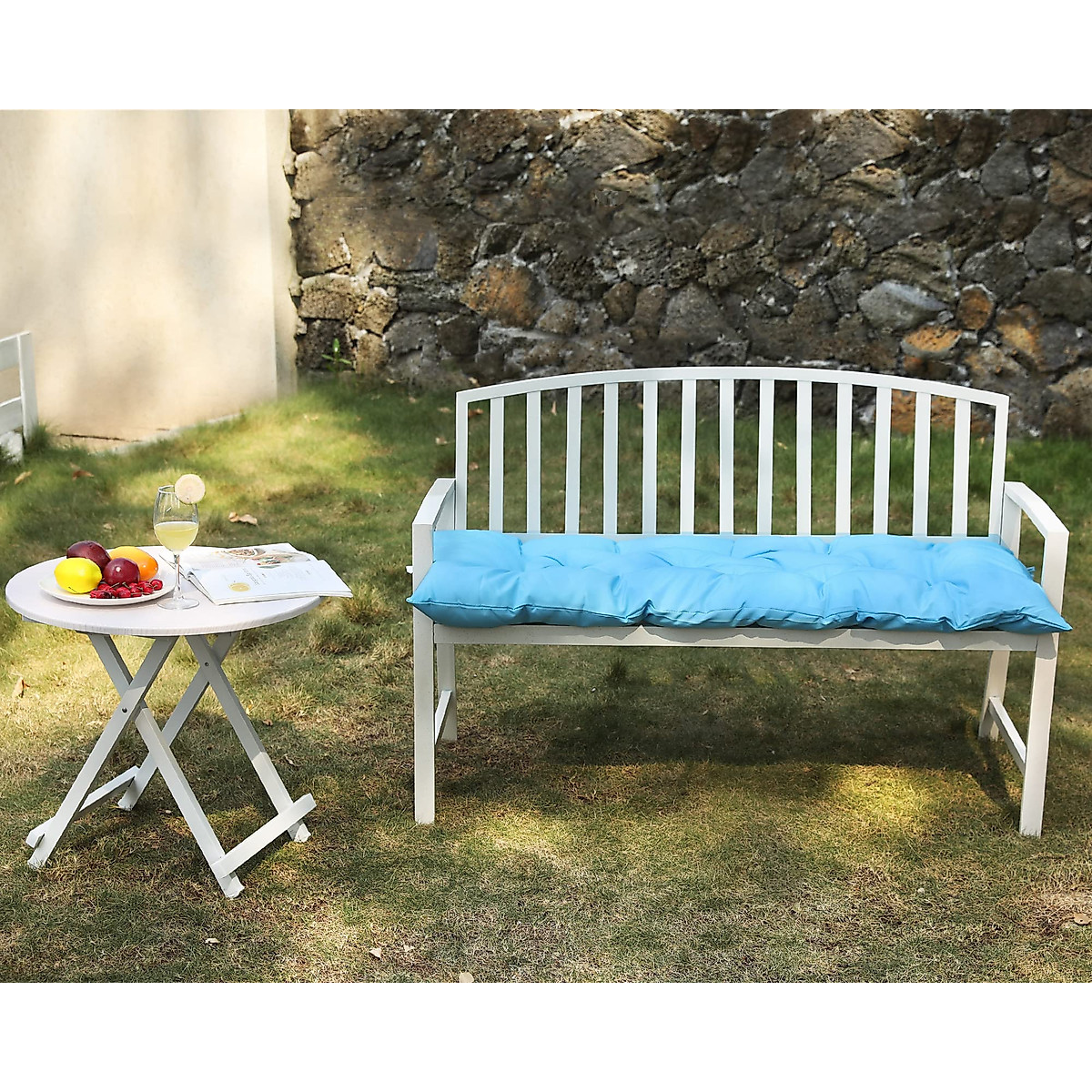 COSNUOSA Outdoor Bench Cushion Waterproof Outdoor Loveseat Cushions Swing Cushions Bench Cushions for Indoor Furniture Sky Blue 60x20 Inches