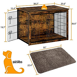 APPOLYN Dog Crate Furniture, Side End Table, Dog Crate Table with Two Doors, Wooden Indoor Dog Kennels Crates for Large Dogs Up to 65lb, 38.2"x25.6"x26.8", Vintage