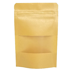 50 Pcs Kraft Zip Lock Pouches Stand Up Bags with Window Reusable Food Storage Bag for Home or Business Packaging Products (5.5×7.9in)