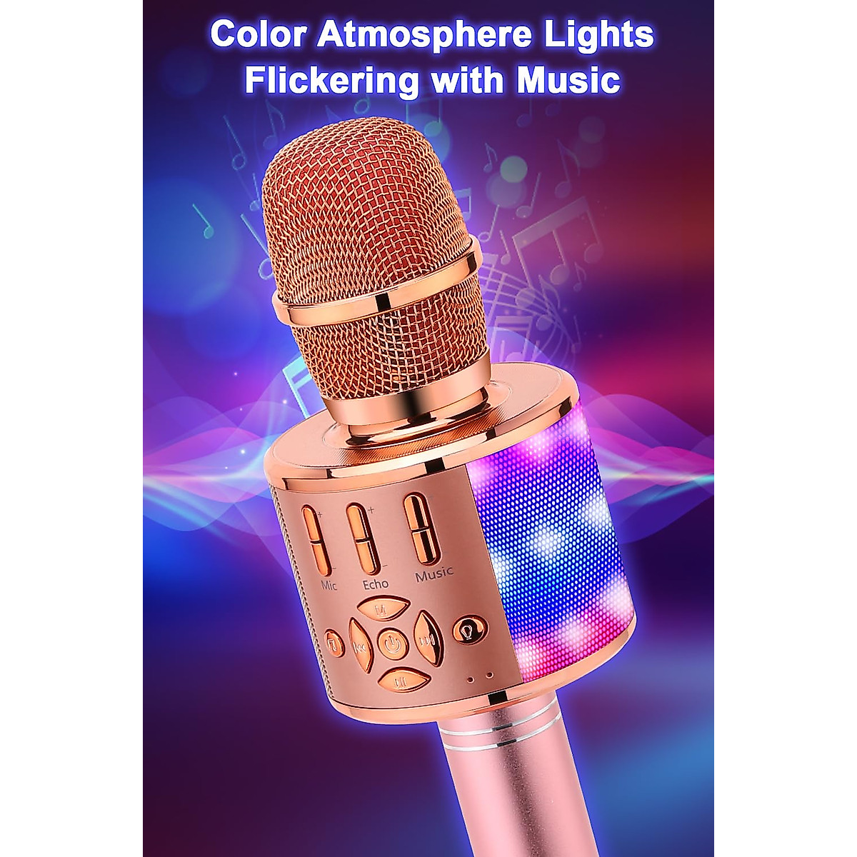 BONAOK Microphone for Kids Wireless, Magic Sound Karaoke Wireless Microphone, 4 in 1 Bluetooth Karaoke Machine, Adult Car Karaoke Mic Singing Machine, for Party/Outdoor/Travel 868 (Rose Gold Plus)