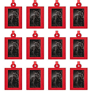 French Bulldog Portrait Christmas Photo Ornament Frame Red Picture Frame for Xmas Tree Hanging Decoration