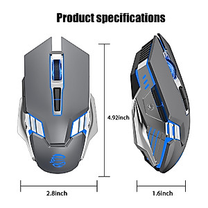 SHUNJINRUN Bluetooth Mouse, Rechargeable Wireless Mouse with 7 Buttons, RGB, 3 Modes, Ergonomic Computer Mouse for Laptop, Mac, PC, Chromebook, iPad, Tablet etc. - Gray