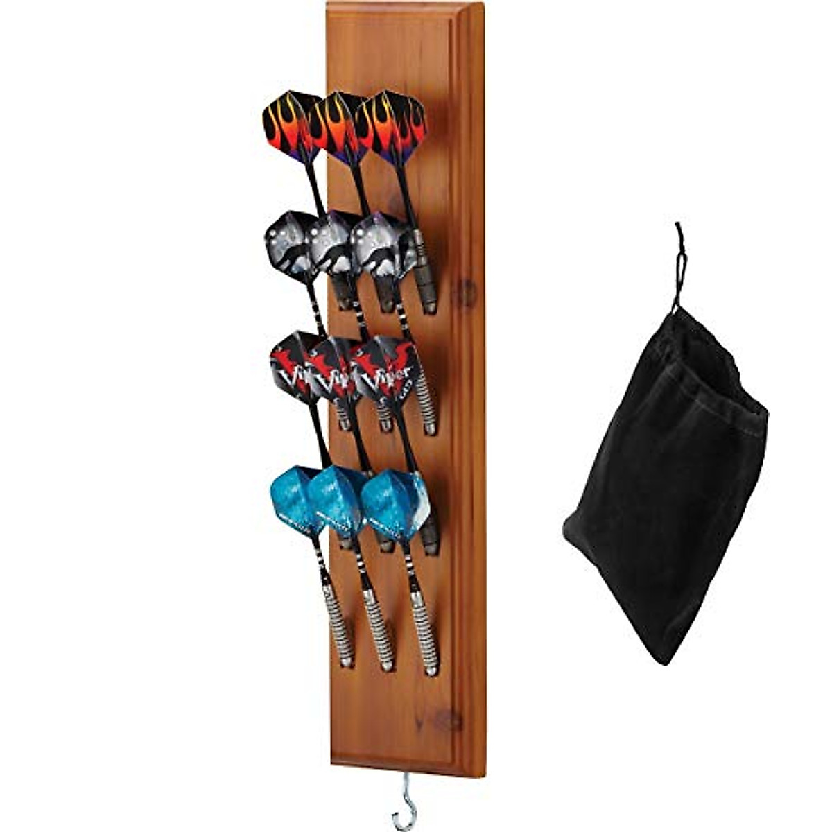 Viper Dart Caddy Solid Wood Wall Mounted Dart Holder / Stand, Displays 4 Sets of Steel or Soft Tip Darts, for all Sisal & Electronic Dartboards, Surrounds & Cabinets, Cinnamon Finish