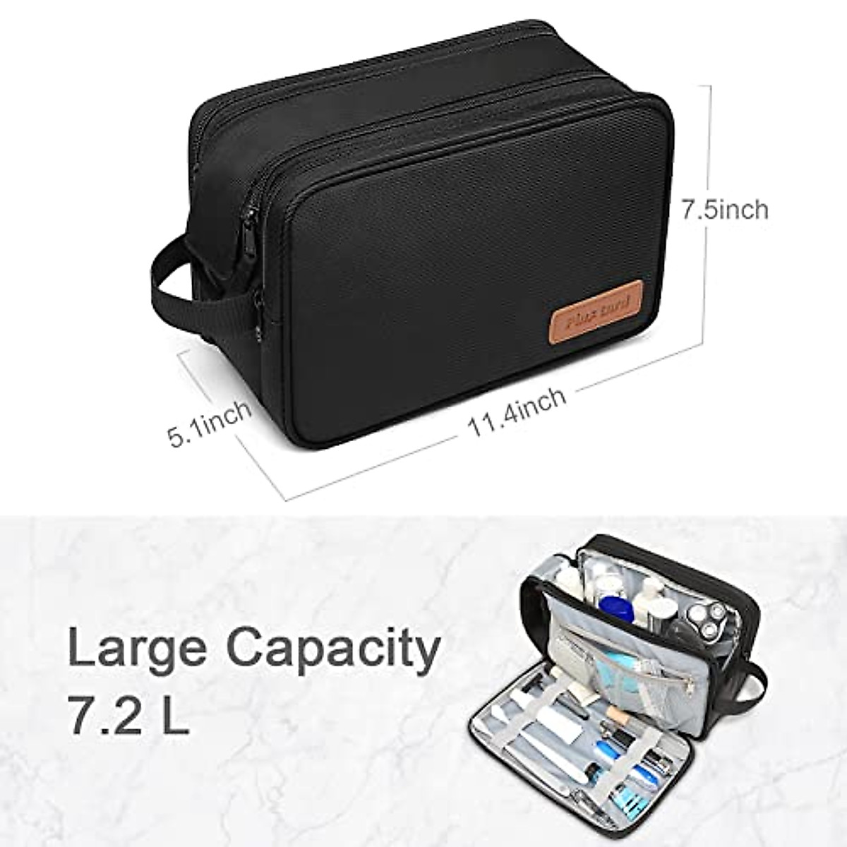 Plus tard Toiletry Bag for Men with Full Open Design, Large Water-resistant Travel Dopp Kit Shaving Bag for Toiletries Cosmetics Accessories, Black