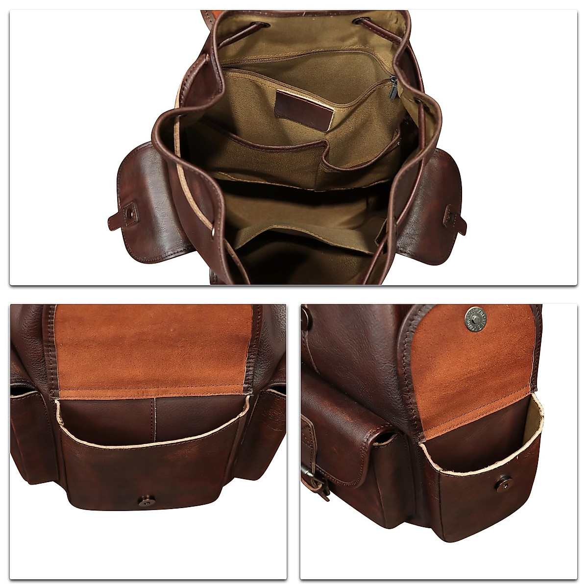 IVTG Genuine Leather Backpack Vintage Handmade High Capacity Leather Rucksack Casual Daypack Retro Knapsack Purse (Coffee)