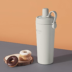 ACEVIDA 28oz Stainless Steel Double Insulated Tumbler with Ceramic Coating Inside, Magnet Design to Attract the Lid, Leakproof, Silicone Top Straw, Silicone Carry Loop, Fit in Cup Holder (White)