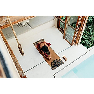 YOGA DESIGN LAB | The Cork Yoga Mat | Eco Luxury | Ideal for Hot Yoga, Power, Bikram, Ashtanga, Sweaty Workouts | Studio Quality | Includes Carrying Strap! (Mandala Black, 1.5mm)