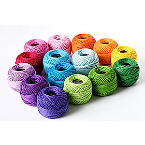 Soft 1500Y 15 Pearl Balls Cardinal Size 8 Rainbow Colors for Crochet Hardanger Cross Stitch Needlepoint Hand Embroidery