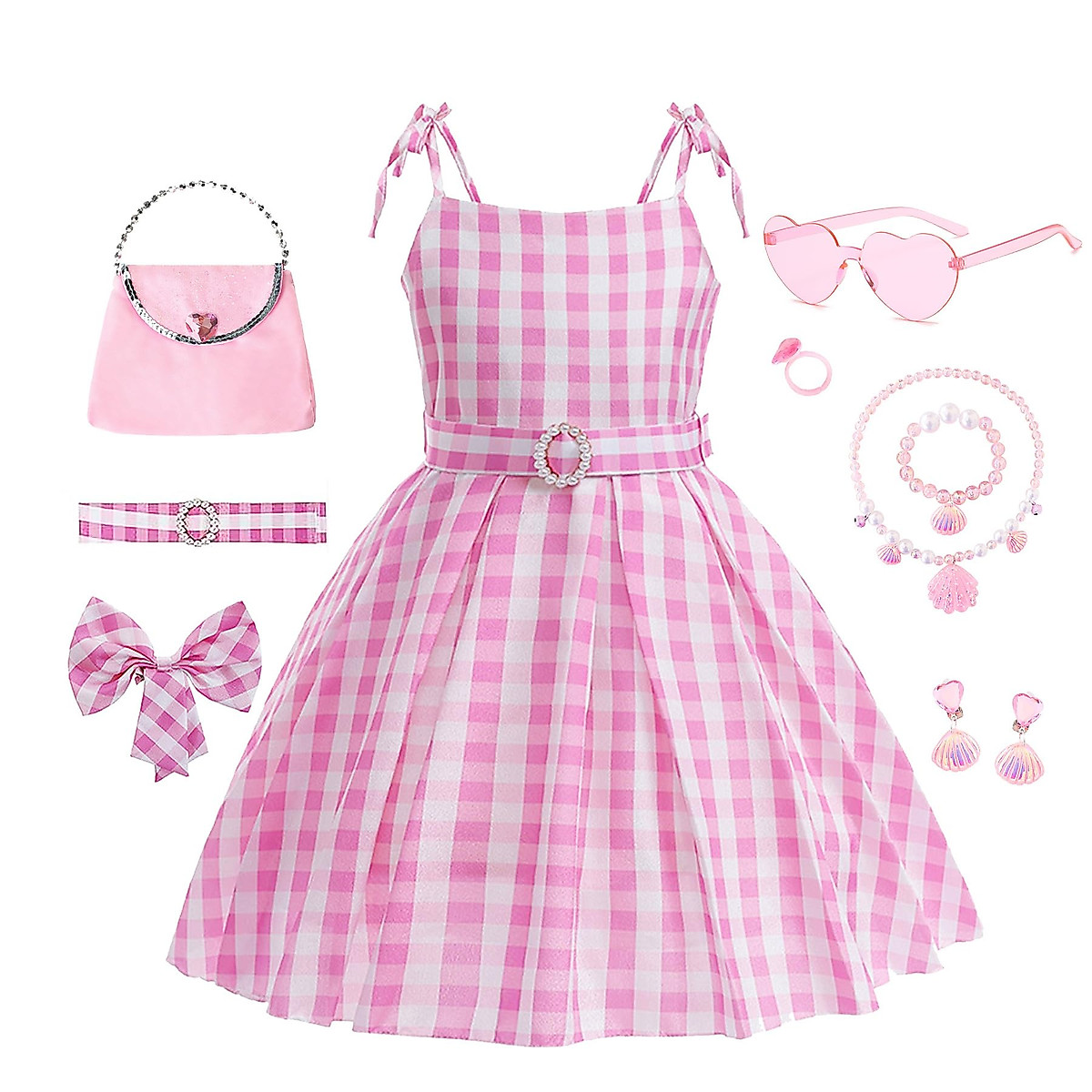 MSSmile-FANKID Girls Pink Costume Strap Dress Girls Pink Movie Cosplay Halloween Party Favors Outfit Clothes(4-5Year/110cm,Kid-2)