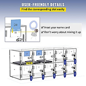 VEVOR Cell Phone Storage Locker, 10 Slots Acrylic Material with Door Locks and Keys, Wall-Mounted Cabinet Pocket Office Classroom Gym Box, Clear