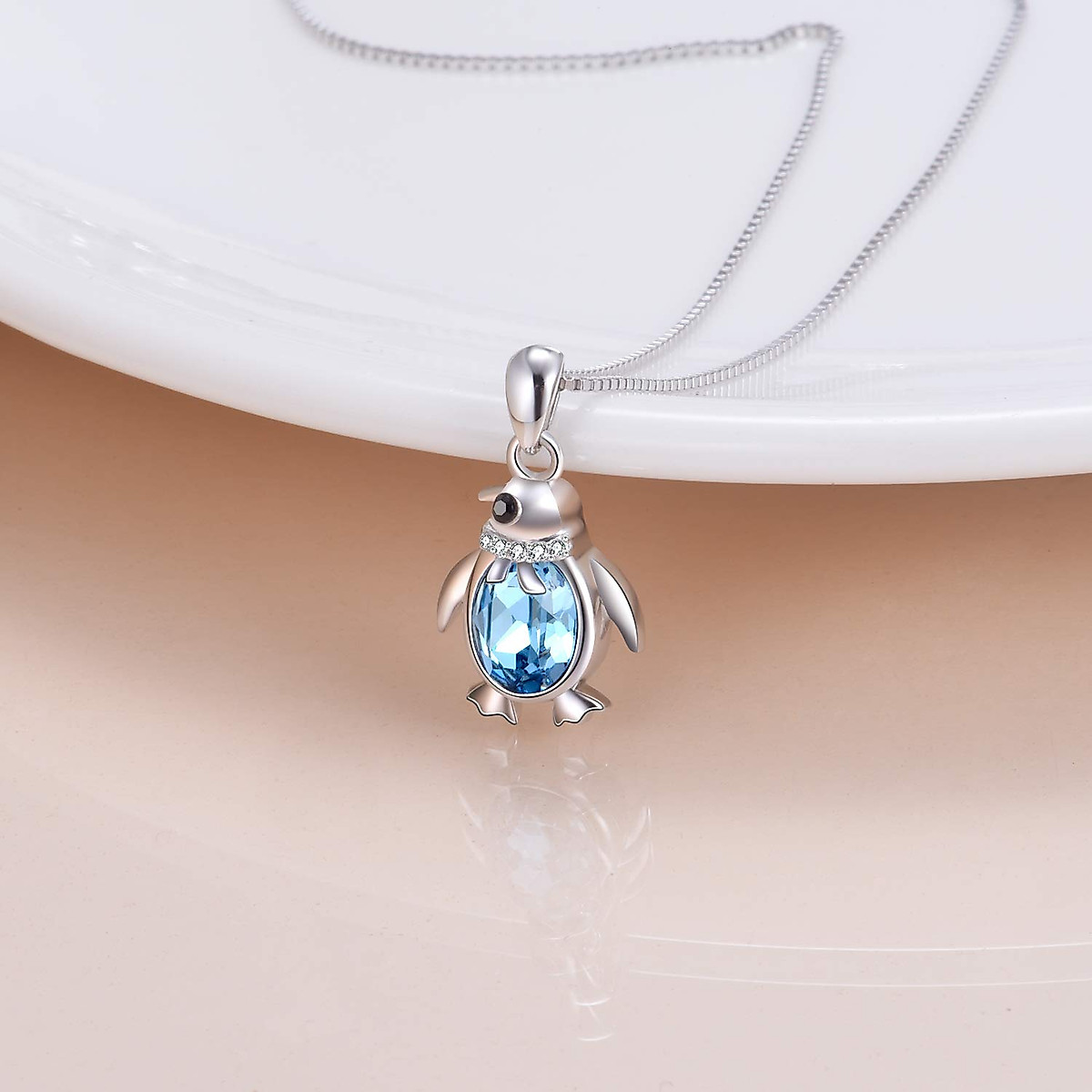 AOBOCO Aquamarine Blue Penguin Necklace for Women Penguin Necklace for Women Sterling Silver Penguin Jewelry Gift for Daughter