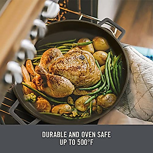 Zakarian by Dash 13 Inch Nonstick Cast Iron Dual Handle Pan, Titanium Ceramic Coated Frying Pan, Grey