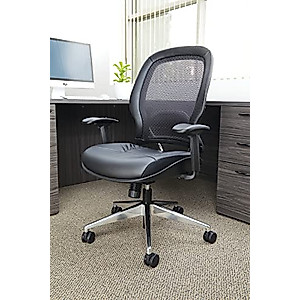 Space Seating 335 Series Professional Air Grid Back Adjustable Office Chair with Thick Padded Bonded Leather Seat and Heavy Duty Aluminum Base, Black